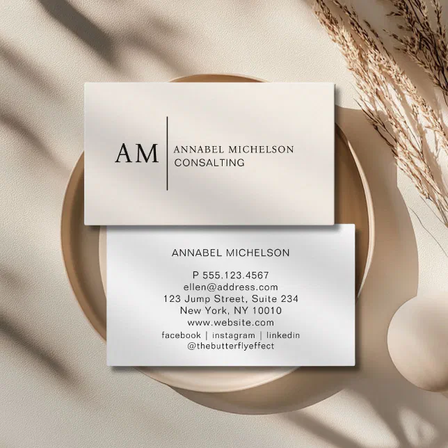 Monogram Beige Business Card | Zazzle