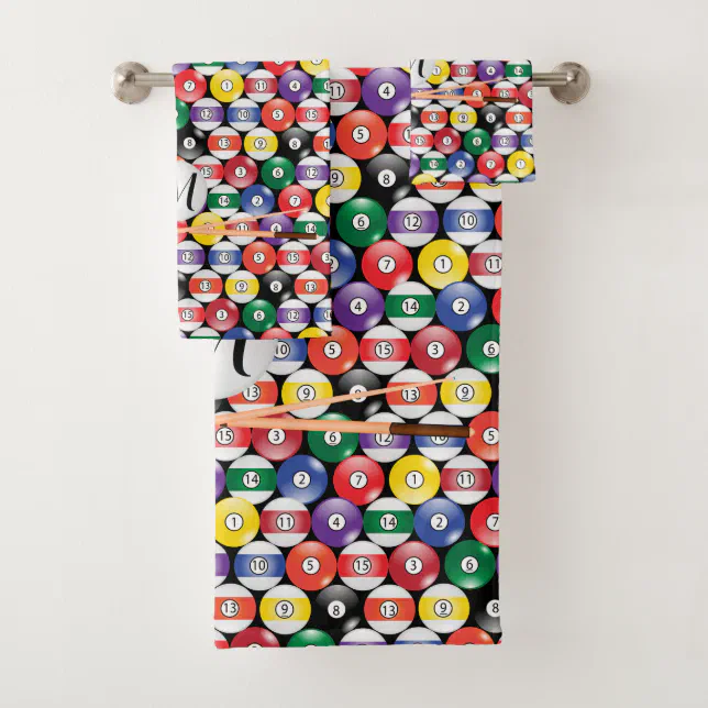 Monogram Billiard Pool Ball Design Bath Towel Set | Zazzle
