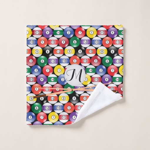 Monogram Billiard Pool Ball Design Bath Towel Set | Zazzle