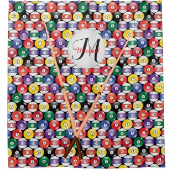 Monogram Billiard Pool Ball Design Shower Curtain | Zazzle