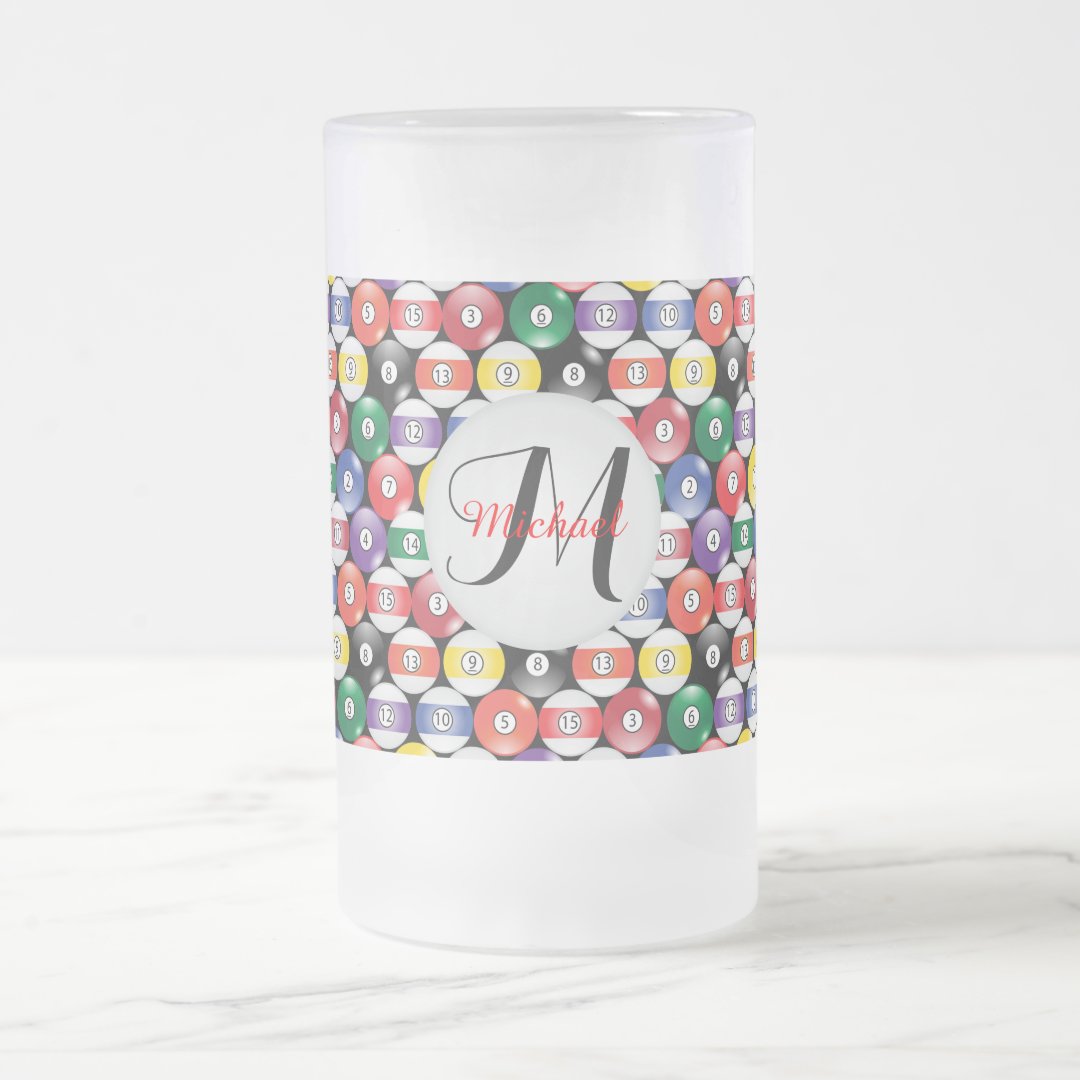 Monogram Billiards Ball Design Frosted Glass Beer Mug | Zazzle