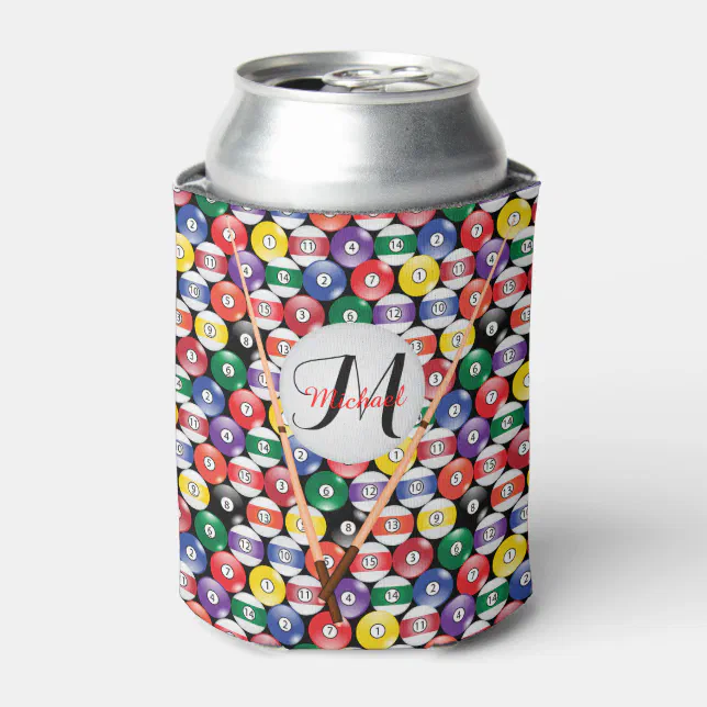 Monogram Billiards Pool Ball Pattern Can Cooler | Zazzle