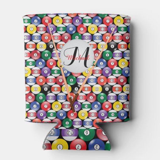 Monogram Billiards Pool Ball Pattern Can Cooler | Zazzle