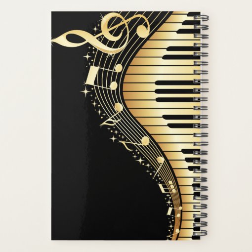 Monogram Black And Gold Music Notes Design Planner | Zazzle