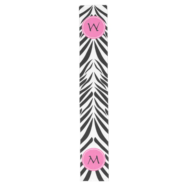 Monogram Black and White and Hot Pink Zebra Print Long Table Runner ...