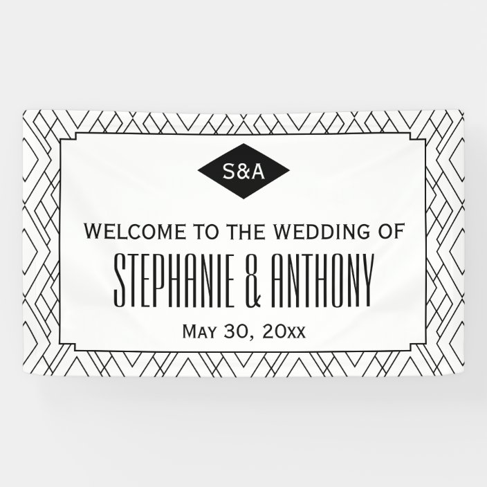 Monogram Black and White Art Deco Wedding Banner | Zazzle.com
