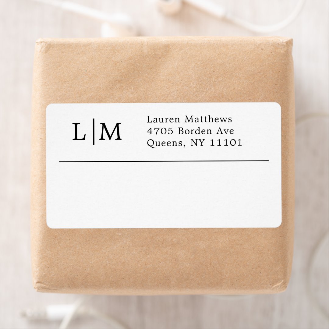 Monogram Black and White Business Shipping Label | Zazzle