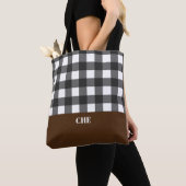 Monogram Black and White Checked Tote Bag | Zazzle