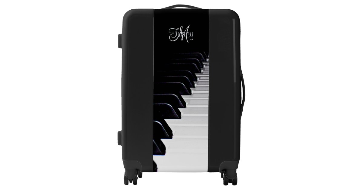 Monogram Black and White Piano Music Suitcase Bag | Zazzle