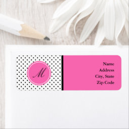 Monogram Black and White Polka Dot with Hot Pink Label | Zazzle