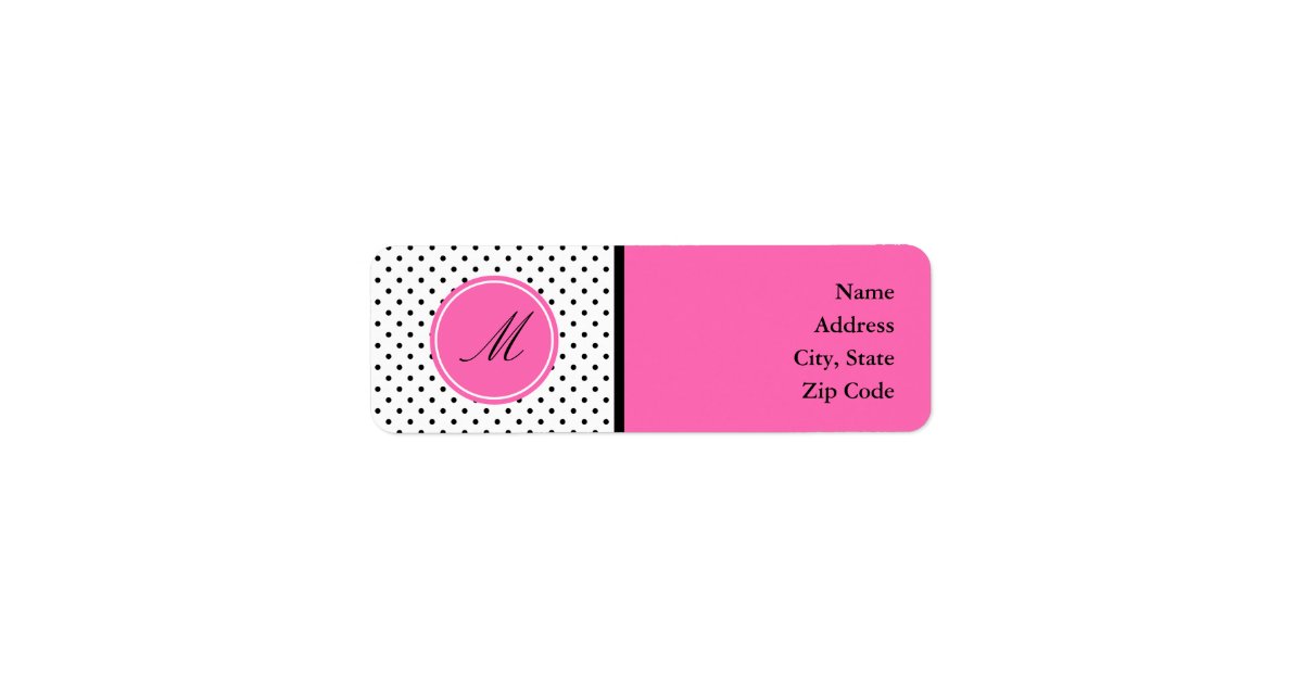 Monogram Black and White Polka Dot with Hot Pink Label | Zazzle
