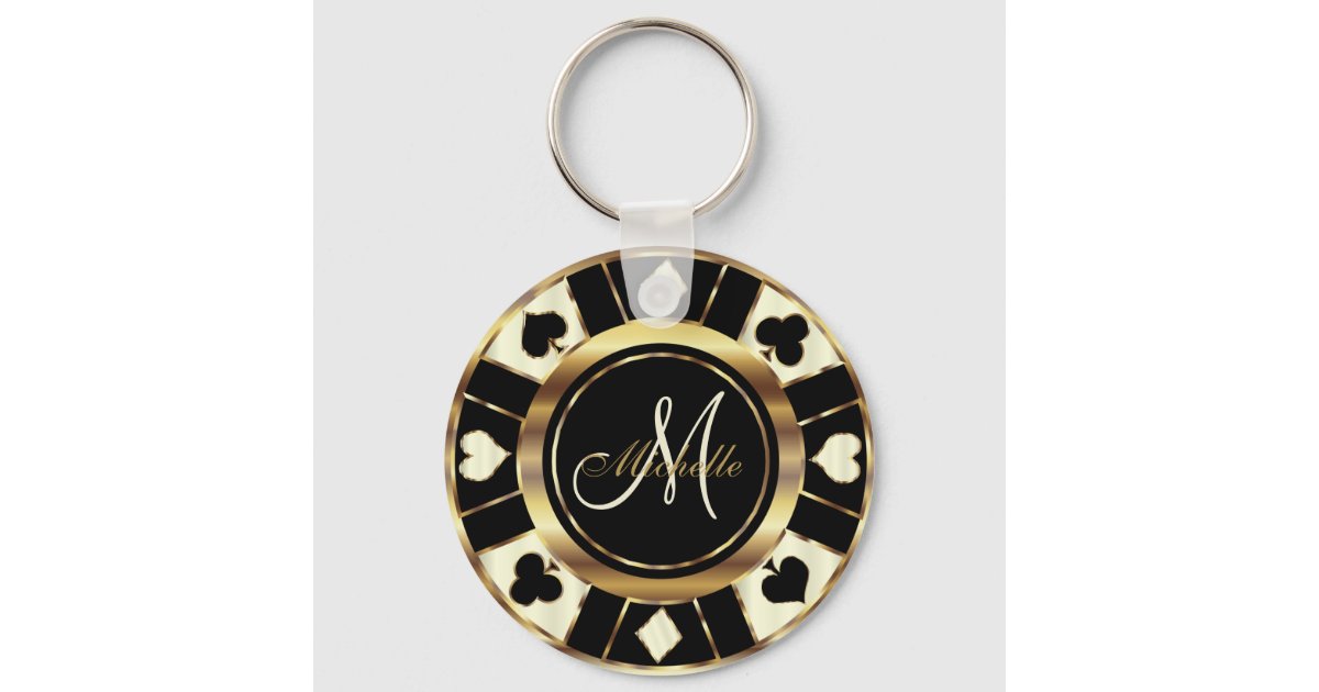 Monogram Black, Cream Ivory and Gold Las Vegas Keychain | Zazzle