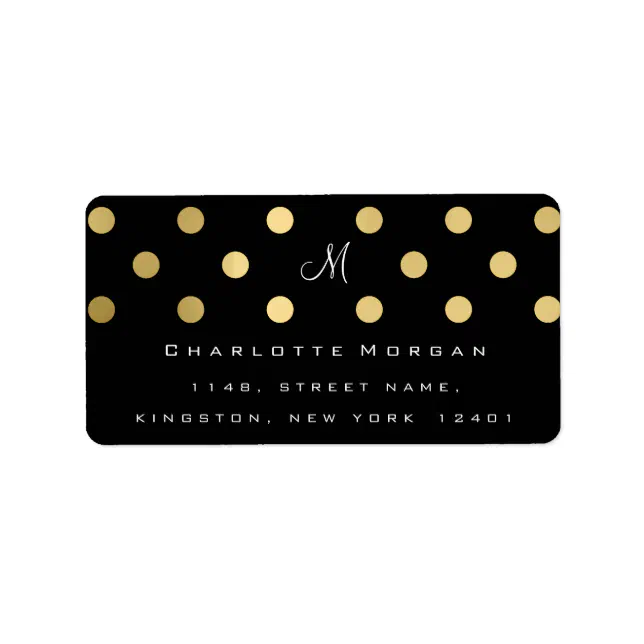 Monogram Black Gold Dots Cement Logo RSVP Label | Zazzle