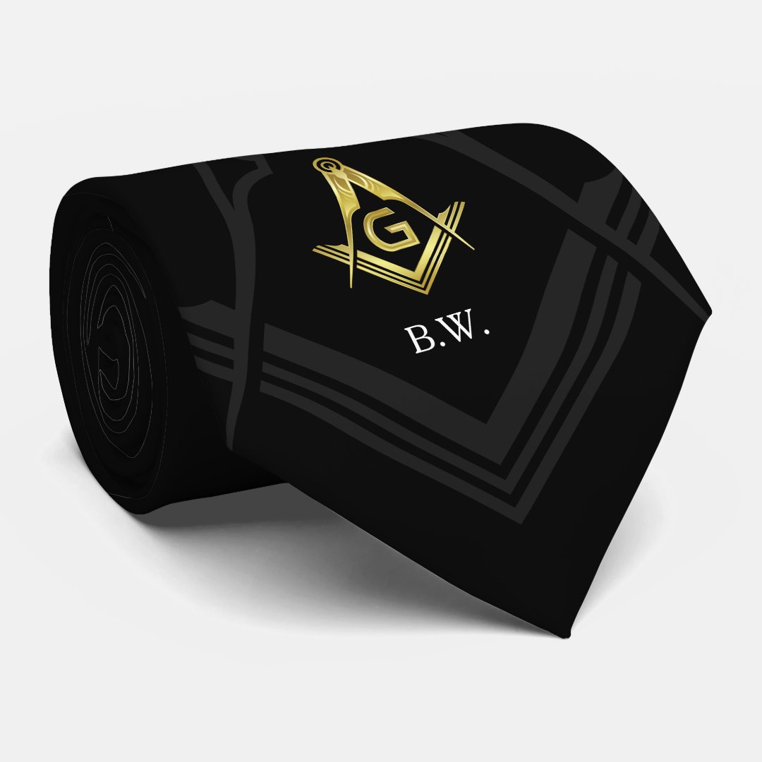 Monogram Black Gold Masonic Ties | Freemason Gifts | Zazzle