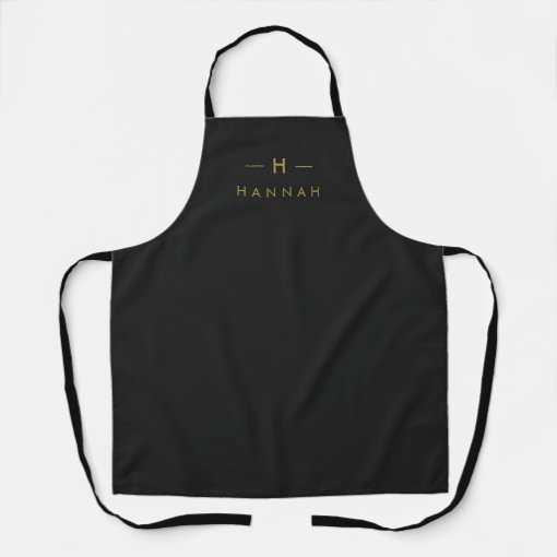 Monogram Black Gold | Modern Minimalist Elegant Apron | Zazzle