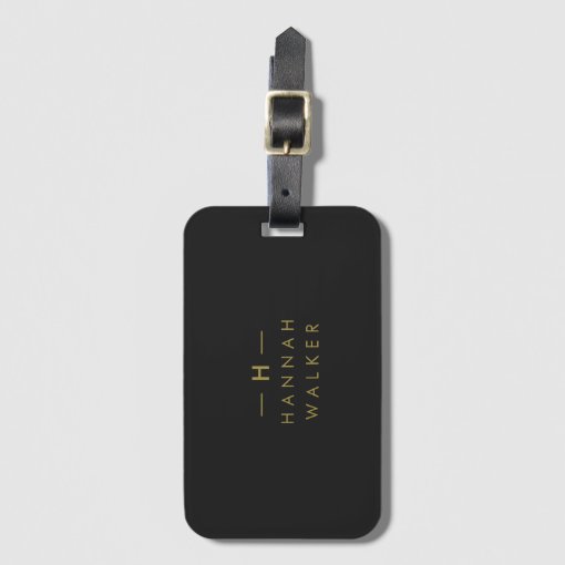 Monogram Black Gold | Modern Minimalist Elegant Luggage Tag | Zazzle