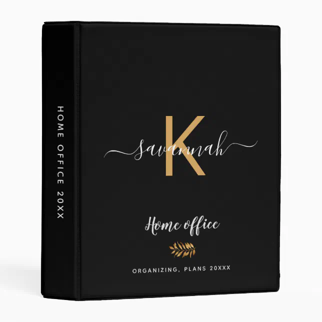 Monogram black gold typography office school mini binder | Zazzle