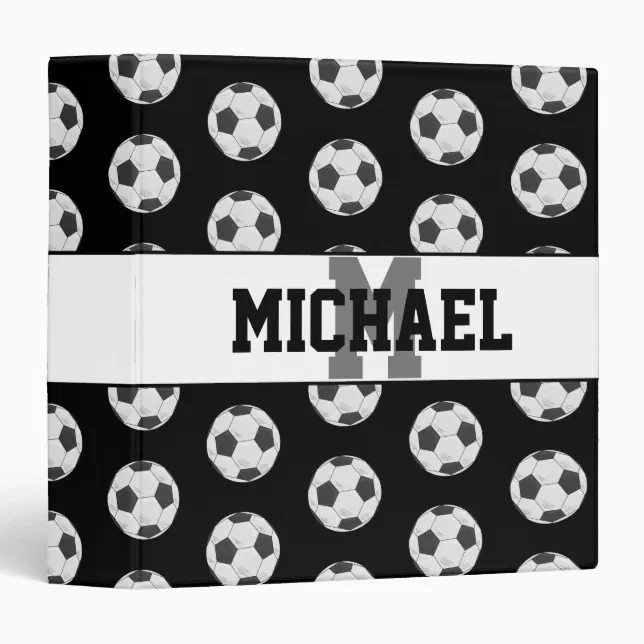 Monogram Black Initial Soccer Ball Pattern 3 Ring Binder | Zazzle