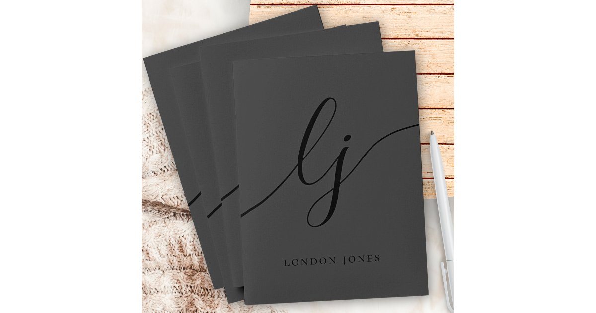 Monogram Black Initials Professional Calligraphy Pocket Folder | Zazzle