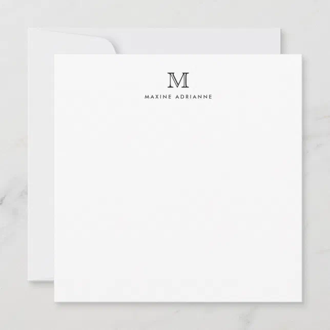 Monogram Black Minimalist Classic Formal Elegant Note Card | Zazzle
