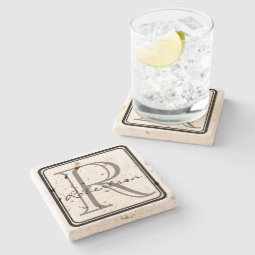 Monogram Black Square Coaster | Zazzle