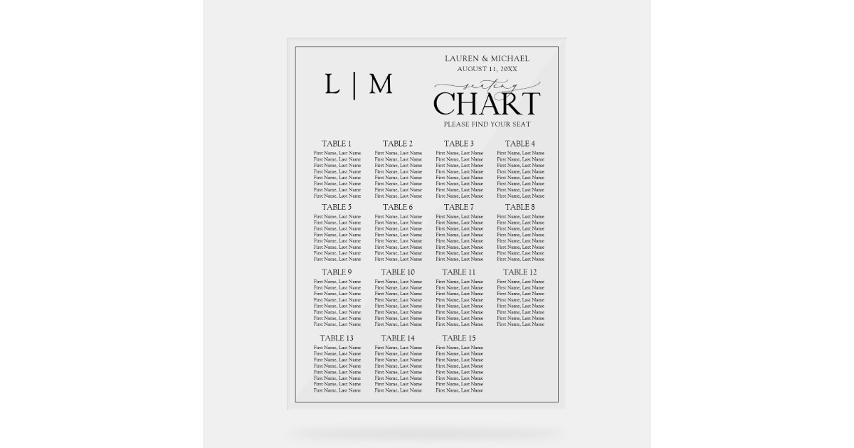 Monogram Black Typography Wedding Seating Chart | Zazzle