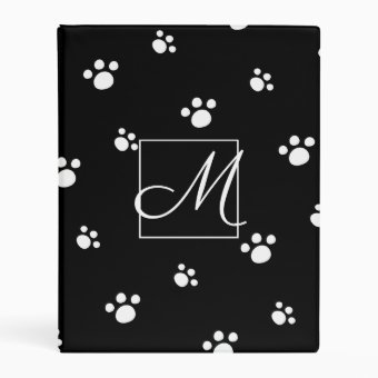 Monogram | Black & White Cute Puppy Dog Paw Print Mini Binder | Zazzle