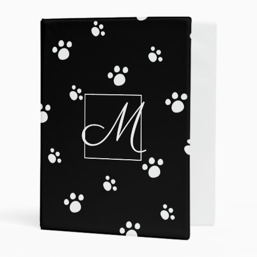 Monogram | Black & White Cute Puppy Dog Paw Print Mini Binder | Zazzle