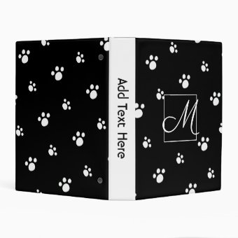 Monogram | Black & White Cute Puppy Dog Paw Print Mini Binder | Zazzle