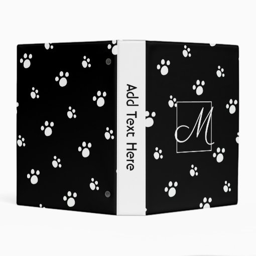 Monogram | Black & White Cute Puppy Dog Paw Print Mini Binder | Zazzle