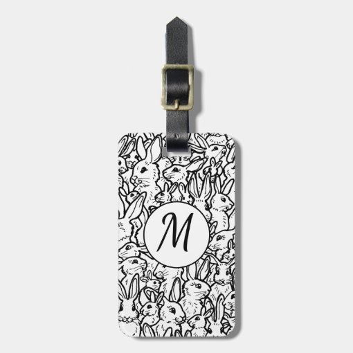 Monogram Black & White Rabbit Art Drawings Custom Luggage Tag | Zazzle