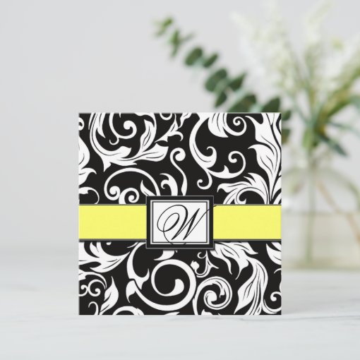 Monogram Black & Yellow Damask Wedding Invitations | Zazzle