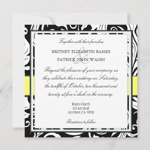 Monogram Black & Yellow Damask Wedding Invitations | Zazzle