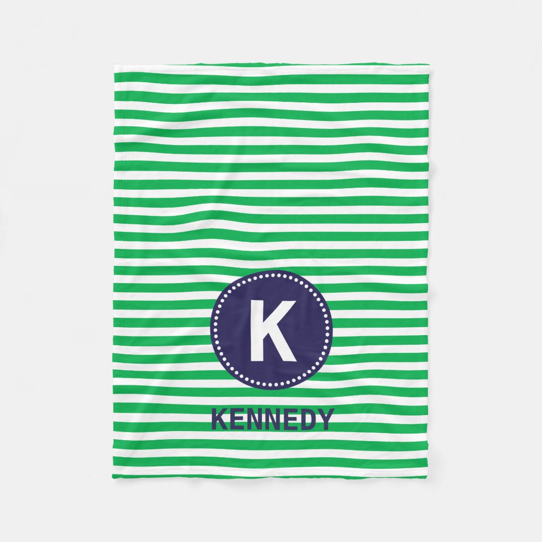 Monogram Blanket Kelly Green Stripes and Navy Blue | Zazzle
