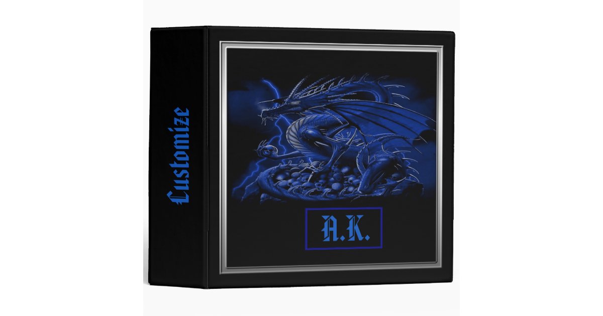 Monogram Blue Dragon Binder | Zazzle