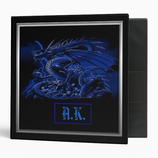 Monogram Blue Dragon Binder | Zazzle