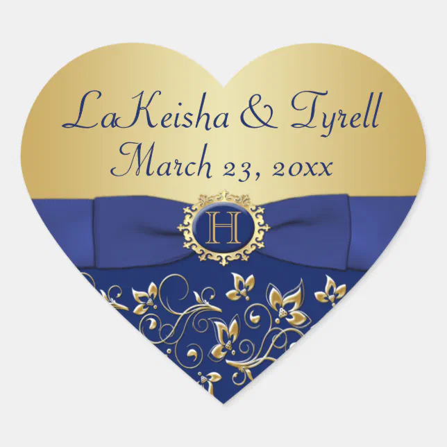 Monogram Blue, Gold Floral Wedding Favor Sticker | Zazzle
