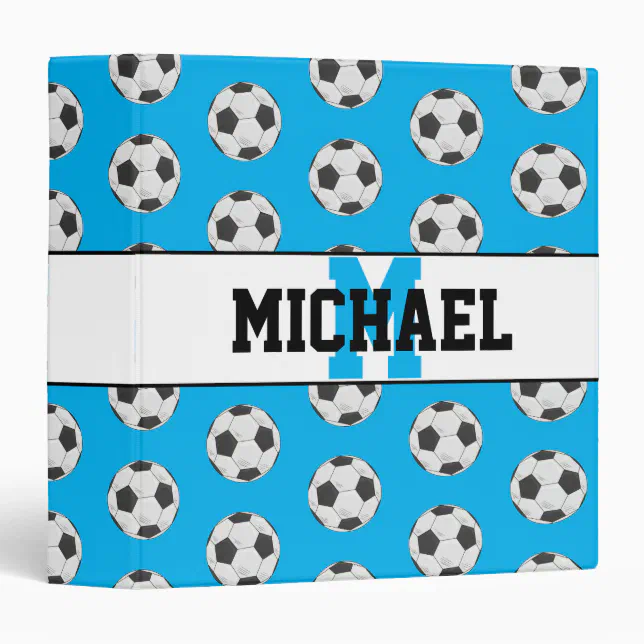 Monogram Blue Initial Soccer Ball Pattern 3 Ring Binder | Zazzle