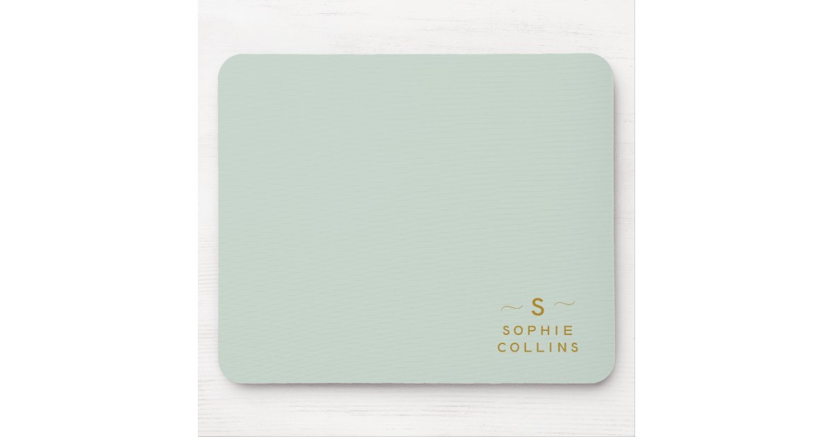 Monogram Blush Acqua Gold Minimalist Elegant Name Mouse Pad | Zazzle