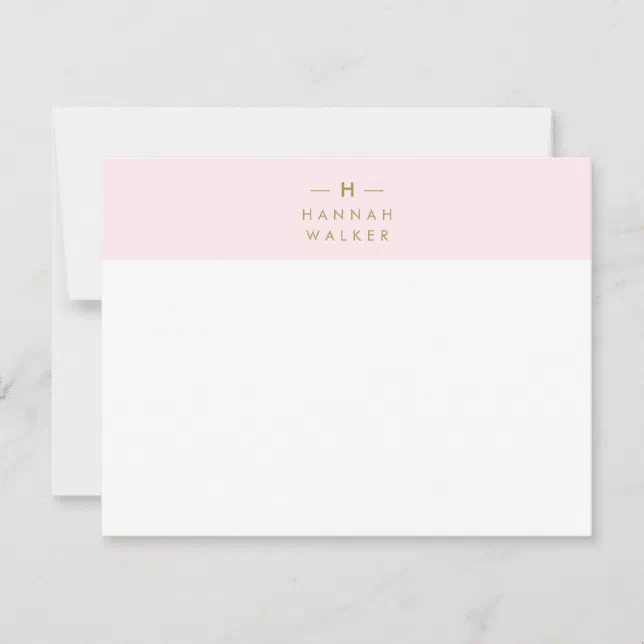 Monogram Blush Pink | Elegant Gold Minimalist Note Card | Zazzle