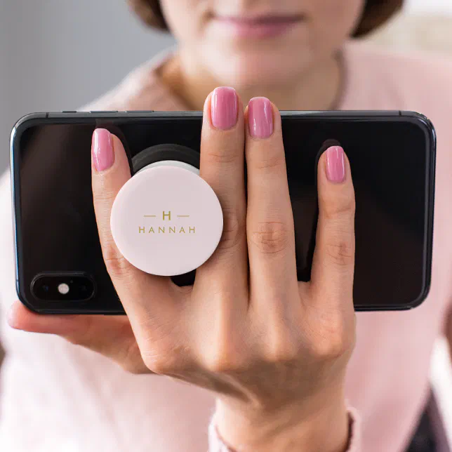 Monogram Blush Pink | Elegant Gold Minimalist PopSocket | Zazzle