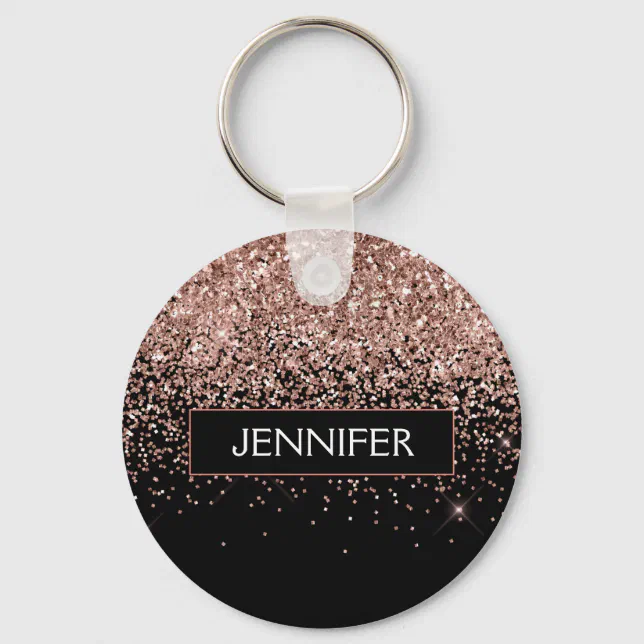 Monogram Blush Pink Rose Gold Glitter & Sparkle Keychain | Zazzle