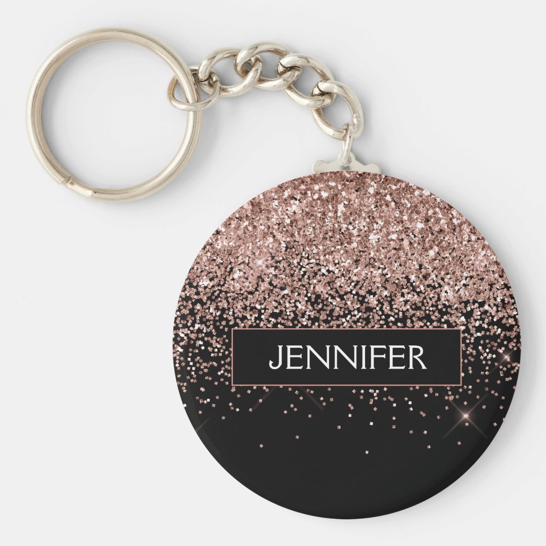 Monogram Blush Pink Rose Gold Glitter & Sparkle Keychain | Zazzle