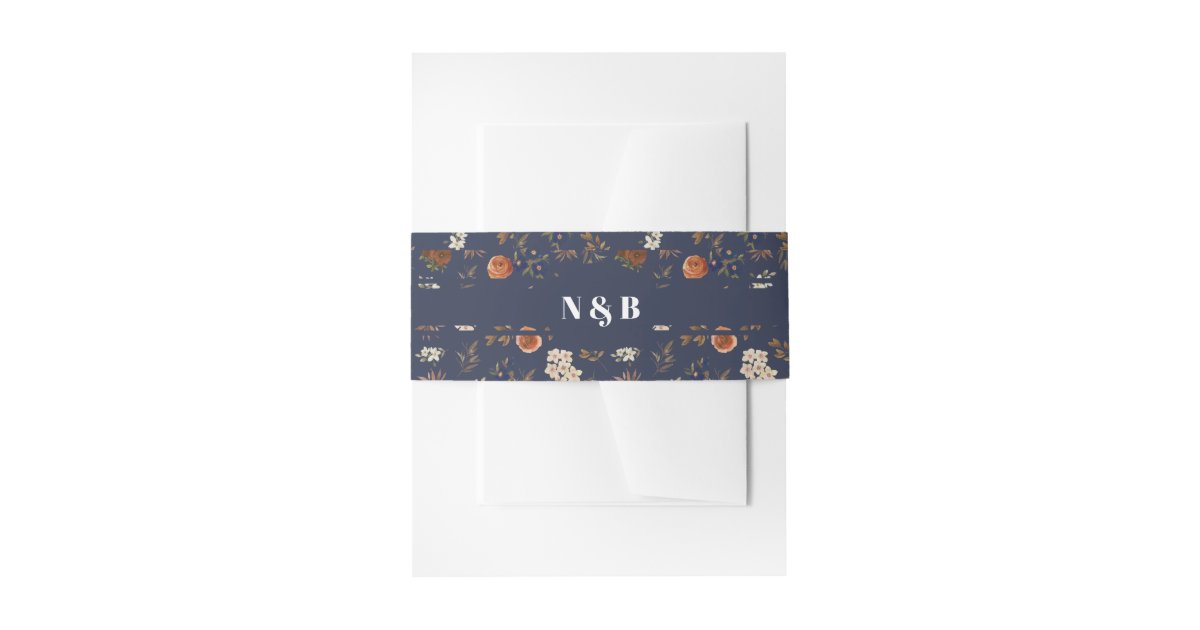 Monogram Boho Floral Wedding Invitation Belly Band | Zazzle