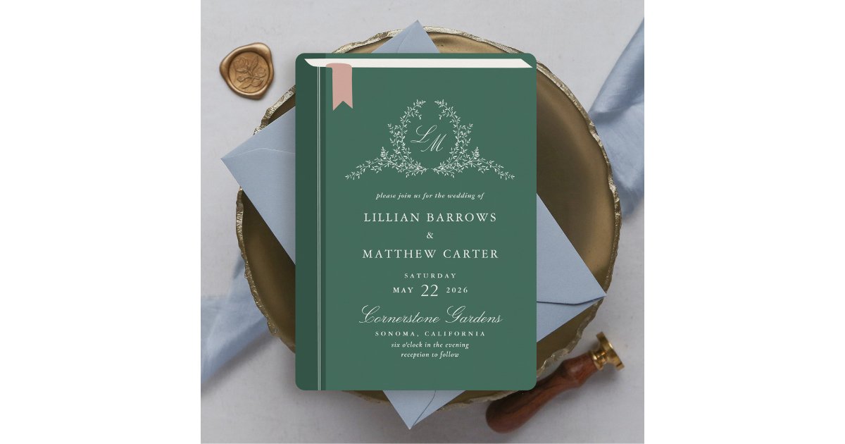 Monogram Book Cover Wedding Invitation | Zazzle