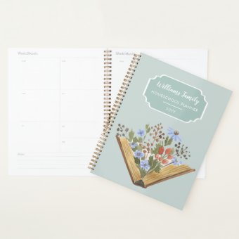 Monogram Book Flowers Family Homeschool Planner | Zazzle