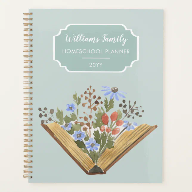 Monogram Book Flowers Family Homeschool Planner | Zazzle