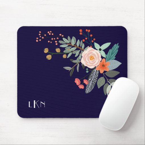 Monogram Botanical Mouse Pad | Zazzle