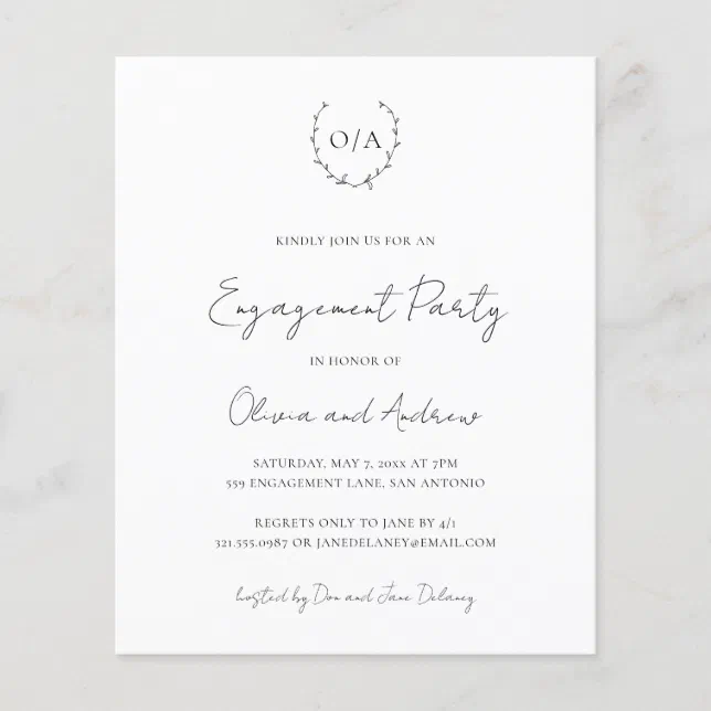 Monogram Budget Engagement Party Invitation | Zazzle