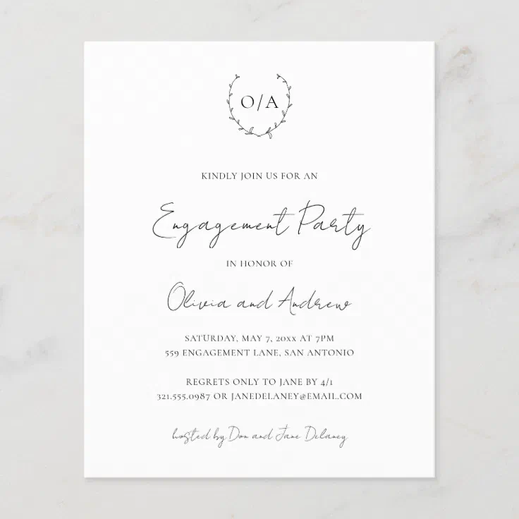 Monogram Budget Engagement Party Invitation | Zazzle